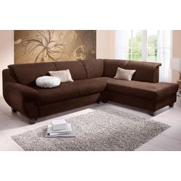 Ecksofa Home Affaire "Yesterday zeitlos und elegant, bequeme Armlehnen, L-Form", braun (mocca), B:254cm H:80cm T:186cm, Struktur (100% Polyester);Primabelle-Microfaser (100% Polyester);Antikleder-Optik Melrose (100% Polyester), Sofas, Ecksofa, wahlweise mit Bettfunktion, auch in Cord