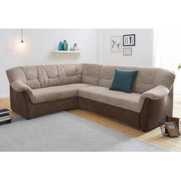 Ecksofa DOMO collection "SARAFINA 240x190 cm, auch mit Federkern f&uuml;r mehr Sitzkomfort", braun (braun, braun, beige), B:240cm H:83cm T:190cm, Microfaser PRIMABELLE (100% Polyester) / Struktur (90% Polyester; 10% Polyacryl);Luxus-Microfaser (92% Polyester, 8% Nylon);Microfaser PRIMABELLE (100% Polyester), Sofas, Ecksofa, whlw. mit Bettfunktion, elegantes Design, L-Form