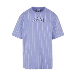 T-Shirt Karl Kani "Karl Kani Herren KM241-025-1 Karl Kani Small Serif Pinstripe Tee", Jungen, Gr. S, lila, wei&szlig;, 100% Baumwolle, gestreift, oversize, Racerback, Shirts T-Shirt
