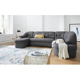 Wohnlandschaft DOMO collection "SARAFINA 295x83x180 cm, auch mit Federkern f&uuml;r mehr Sitzkomfort", grau, B:295cm H:83cm T:180cm, Luxus-Microfaser (92% Polyester, 8% Nylon);Microfaser PRIMABELLE (100% Polyester);Microfaser PRIMABELLE (100% Polyester) / Struktur (90% Polyester; 10% Polyacryl), Sofas, Wohnlandschaft, whlw. mit Bettfunktion, elegantes Design, U-Form