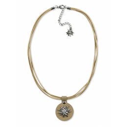 Allg&auml;u Rebell Kette mit Anh&auml;nger ALLG&Auml;U REBELL "Tonerl", Damen, Gr. onesize, Baumwolle, grau (taupe), Basic, Halsketten, mit echtem Lederanh&auml;nger