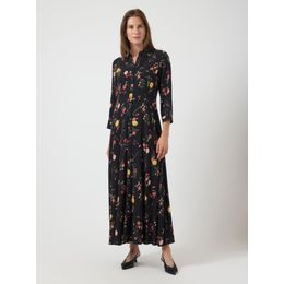 Hemdblusenkleid Y.A.S "YASSAVANNA LONG SHIRT DRESS", Damen, Gr. S, N-Gr, schwarz (schwarz aop:botari), Web, Obermaterial: 100% Viskose, bedruckt, relaxed fit lang, V-Ausschnitt, Kleider, Viskose, loose fit