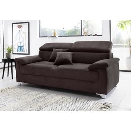2,5-Sitzer DOMO collection "Mira inklusive Kopfteilverstellung f&uuml;r mehr Wohlf&uuml;hlkomfort", braun (espresso), B:205cm H:78cm T:100cm, Zierkissen: Entsprechend jeweiligem Bezug.;Struktur (100% Polyester);Struktur fein (100% Polyester);Luxus-Microfaser (92% Polyester, 8% Nylon), Sofas, elegant und modern, komfortabel, frei im Raum stellbar