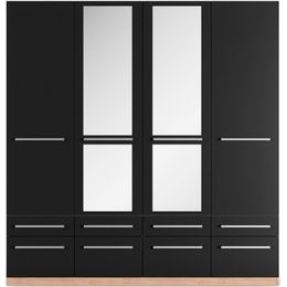 Kleiderschrank Priess "Schrank Garderobe W&auml;scheschrank Barcelona in 5 Breiten", braun (eichefarben artisan, schwarz), B:185cm H:193cm T:54cm, Holzwerkstoff, Schr&auml;nke, Kleiderschrank, viel Stauraum, ger&auml;umige Schubk&auml;sten, mit Spiegel, MADE IN GERMANY