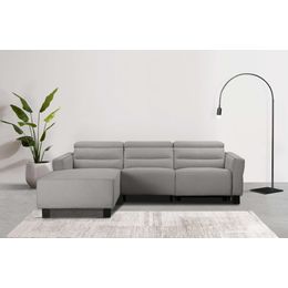 Ecksofa Home Affaire "Carpari, L-Form, 263 cm, manuelle o. elektrische Relaxfunktion", grau (hellgrau), B:263cm H:97cm T:179cm, Sofas, Ecksofa, USB A/C und Kopfteilverstellung