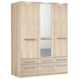 Kleiderschrank Priess "Schrank Garderobe W&auml;scheschrank Barcelona in 5 Breiten", braun (struktureichefarben hell), B:140cm H:193cm T:54cm, Holzwerkstoff, Schr&auml;nke, Kleiderschrank, viel Stauraum, ger&auml;umige Schubk&auml;sten, mit Spiegel, MADE IN GERMANY