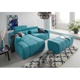 Ecksofa DOMO collection "BRANDON inkl. Kopfteilverstellung, 214x100x80 cm, L-Form", blau (t&uuml;rkis), B:214cm H:80cm T:175cm, 92% Polyester 8% Nylon, Sofas, Ecksofa, Mit Kopfteilverstellung, auch in Leder und Cord, L-Form