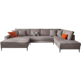 Wohnlandschaft TRENDS BY HG "Summer", grau (b801 zoom 21 ash), B:360cm H:86cm T:195,5cm, Sofas, Wohnlandschaft, in Cord-Stoff mit Metallfu&szlig;