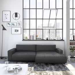 Ecksofa Musterring "LUCIA zeitlos, bequem, sch&ouml;ne Detailverarbeitung Breite 296cm, L-Form", schwarz (schwarz puro), B:296cm H:81cm T:190cm, Flachgewebe VALMONT (60% Baumwolle/40% Leinen);Leder PURO, pigmentiertes Leder;Microfaser CRONA (100% Polyester);Flachgewebe FLORIS (100% Polyester);Leder BAX, pigmentiertes Leder, Sofas, Ecksofa