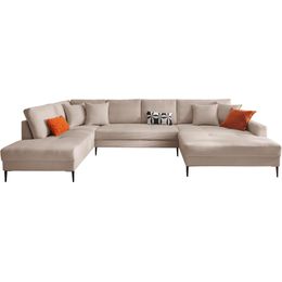 Wohnlandschaft TRENDS BY HG "Summer", beige (b802 zoom 3 mink), B:360cm H:86cm T:195,5cm, Sofas, Wohnlandschaft, in Cord-Stoff mit Metallfu&szlig;