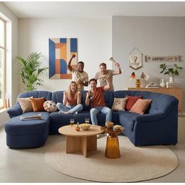 Wohnlandschaft DOMO collection "Bahia mit viel Platz, zeitloses Design, U-Form", blau (dunkelblau), B:308cm H:91cm T:200cm, Luxus-Microfaser (100% Polyester), mit Muster;Struktur (100% Polyester), Sofas, Wohnlandschaft, wahlweise mit Bettfunktion