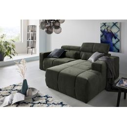 Ecksofa DOMO collection "BRANDON inkl. Kopfteilverstellung, 214x100x80 cm, L-Form", gr&uuml;n, B:214cm H:80cm T:175cm, 95% Polyester 5% Polyacryl, Sofas, Ecksofa, Mit Kopfteilverstellung, auch in Leder und Cord, L-Form