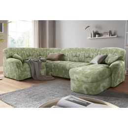 Wohnlandschaft DOMO collection "Bahia mit viel Platz, zeitloses Design, U-Form", gr&uuml;n, B:308cm H:91cm T:200cm, Luxus-Microfaser (100% Polyester), mit Muster;Struktur (100% Polyester), Sofas, Wohnlandschaft, Microfaser MELROSE, mocca