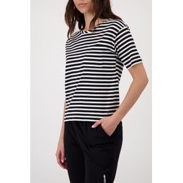 T-Shirt monari "Shirt Basic Pima Ringel", Damen, Gr. 40, schwarz gem, Web, Obermaterial: 100% Baumwolle, gestreift, regular fit taillenbedeckt, Rundhals, eingesetzt abgesteppte Kante, Shirts T-Shirt, Regular fit mit Streifenmuster