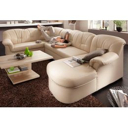 Wohnlandschaft DOMO collection "Papenburg, zeitlose R&uuml;ckensteppung, elegante Formensprache, U-Form", beige (creme), B:297cm H:84cm T:180cm, Struktur ( 90% Polyester, 10% Polyacryl);Microfaser PRIMABELLE (100% Polyester);Kunstleder SOFTLUX;Luxus-Microfaser (100% Polyester), Sofas, Wohnlandschaft, in gro&szlig;er Farbvielfalt, wahlweise mit Bettfunktion