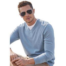 H.I.S. Strickpullover H.I.S, Herren, Gr. L (52/54), blau (blau, meliert), Feinstrick, Obermaterial: 60% Baumwolle, 40% Polyester, meliert, Basic, regular fit normal, V-Ausschnitt, Strickb&uuml;ndchen, Pullover Strickpullover, mit V-Ausschnitt, Pullover aus Feinstrick, Baumwollmischung