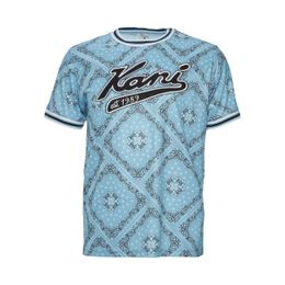 T-Shirt Karl Kani "Karl Kani Herren KM232-008-1 KK Varsity Paisley Mesh Tee", Jungen, Gr. S, cyanblau, schwarz, wei&szlig;, 100% Polyester (Recycelt), oversize, Rundhals, Shirts T-Shirt