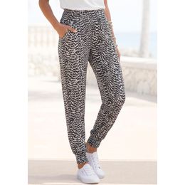 Jerseyhose Vivance "aus luftig-leichtem Stoff", Damen, Gr. 34, N-Gr, schwarz-wei&szlig; (schwarz, wei&szlig; bedruckt), Jersey, Obermaterial: 100% Viskose, bedruckt, figurumspielend lang, Hosen Jerseyhose, und Animalprint, elastischer Bund, leichte Sommerhose