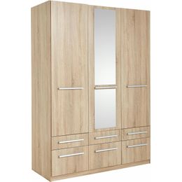 Kleiderschrank Priess "Schrank Garderobe W&auml;scheschrank Barcelona in 5 Breiten", braun (struktureichefarben hell), B:140cm H:193cm T:54cm, Holzwerkstoff, Schr&auml;nke, Kleiderschrank, viel Stauraum, ger&auml;umige Schubk&auml;sten, mit Spiegel, MADE IN GERMANY