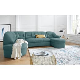 Wohnlandschaft DOMO collection "SARAFINA 295x83x180 cm, auch mit Federkern f&uuml;r mehr Sitzkomfort", blau (petrol), B:295cm H:83cm T:180cm, Luxus-Microfaser (92% Polyester, 8% Nylon);Microfaser PRIMABELLE (100% Polyester);Microfaser PRIMABELLE (100% Polyester) / Struktur (90% Polyester; 10% Polyacryl), Sofas, Wohnlandschaft, whlw. mit Bettfunktion, elegantes Design, U-Form