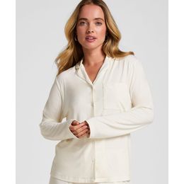 Hunkem&ouml;ller Pyjama HUNKEM&Ouml;LLER "Lang&auml;rmelige Jersey-Jacke Essential", Damen, Gr. XS, wei&szlig;, 92% Viskose, 8% Elasthan, Homewear-Sets Pyjama