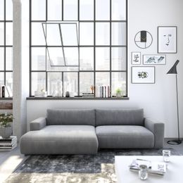 Ecksofa Musterring "LUCIA zeitlos, bequem, sch&ouml;ne Detailverarbeitung Breite 296cm, L-Form", grau (stone samt), B:296cm H:81cm T:190cm, Flachgewebe VALMONT (60% Baumwolle/40% Leinen);Leder PURO, pigmentiertes Leder;Microfaser CRONA (100% Polyester);Flachgewebe FLORIS (100% Polyester);Leder BAX, pigmentiertes Leder, Sofas, Ecksofa