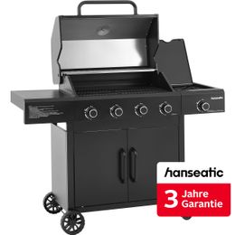 Gasgrill Hanseatic "4-Brenner Rockford Black, 4 Brenner + Seitenbrenner 14,5 kw Gesamt", schwarz, B:122cm H:113cm T:59cm, Grills, inkl. 3 Jahre Herstellergarantie