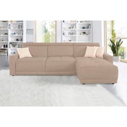 Ecksofa DOMO collection "Ava mit moderner Sitzheftung & toller Doppelnaht, komfortabel, L-Form", beige (natur), B:262cm H:84cm T:167cm, Kunstleder SOFTLUX;Struktur fein (100% Polyester);Zierkissen: Microfaser PRIMABELLE (100% Polyester);Struktur (100% Polyester);Microfaser PRIMABELLE (100% Polyester), Sofas, Ecksofa, mit Recamiere, inkl. Federkern, wahlweise mit Kopfteilverstellungen