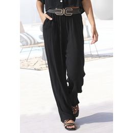 Palazzohose Buffalo "in lockerer Passform mit weitem Bein", Damen, Gr. 34, N-Gr, schwarz, Cr&ecirc;pe, Obermaterial: 100% Viskose, unifarben, figurumspielend lang, Hosen Palazzohose, bequemer Viskose-Crepe, Sommerhose, Strandhose