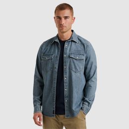 PME-Legend Jeanshemd PME LEGEND, Herren, Gr. L, N-Gr, denim blau, Web, Obermaterial: 100% Baumwolle, unifarben, regular fit normal, Manschette, Hemden Jeanshemd, mit Logo Stickerei