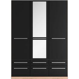 Kleiderschrank Priess "Schrank Garderobe W&auml;scheschrank Barcelona in 5 Breiten", braun (eichefarben artisan, schwarz), B:140cm H:193cm T:54cm, Holzwerkstoff, Schr&auml;nke, Kleiderschrank, viel Stauraum, ger&auml;umige Schubk&auml;sten, mit Spiegel, MADE IN GERMANY