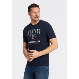 Kurzarmshirt Mustang "Alex Logoprint", Jungen, Gr. L, schwarz saphire, Jersey, Obermaterial: 100% Baumwolle, bedruckt, normal h&uuml;ftbedeckend, Rundhals, Shirts, Kurzarm, normale Passform