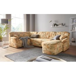 Wohnlandschaft DOMO collection "Bahia mit viel Platz, zeitloses Design, U-Form", beige, B:308cm H:91cm T:200cm, Luxus-Microfaser (100% Polyester), mit Muster;Struktur (100% Polyester), Sofas, Wohnlandschaft, wahlweise mit Bettfunktion