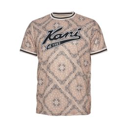 T-Shirt Karl Kani "Karl Kani Herren KM232-008-2 KK Varsity Paisley Mesh Tee", Jungen, Gr. M, sand, schwarz, wei&szlig;, 100% Polyester (Recycelt), oversize, Rundhals, Shirts T-Shirt