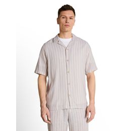 Kurzarmshirt Tom Tailor Denim, Jungen, Gr. L, muted grau stripe, Single Jersey, Obermaterial: 73% Viskose, 27% Leinen, gestreift, normal h&uuml;ftbedeckend, V-Ausschnitt, Shirts, Sommerhemd im Streifen-Look und aus Viskose mit Leinen