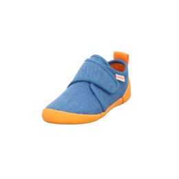 Barfu&szlig;schuh Superfit "VENTI WMS: weit", Jungen, Gr. 30, blau (jeansblau), Baumwolle, meliert, Schuhe Barfu&szlig;schuh, Klettschuh, in WMS: Weite weit, Gr&ouml;&szlig;enschablone zum Download