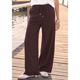 Sweathose Venice Beach "mit weitem, lockeren Bein", Damen, Gr. 34, N-Gr, dunkelbraun, Sweatware, Obermaterial: 98% Polyester, 2% Elasthan, unifarben, figurumspielend lang, Hosen Sweathose, aus softer Strukturware, weite Schlupfhose, casual, luftig