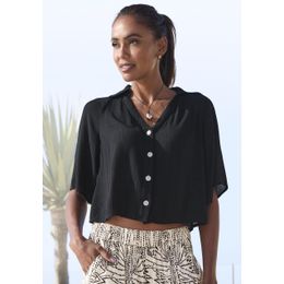 Kurzarmbluse Buffalo, Damen, Gr. 34, schwarz, Cr&ecirc;pe, Obermaterial: 100% Viskose, unifarben, figurumspielend taillenbedeckt, V-Ausschnitt, Raglan&auml;rmel, Blusen