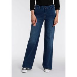Schlagjeans Herrlicher "Lovely Flared Denim Cashmere Touch", Damen, Gr. 27, N-Gr, blau (true), Denim/Jeans, Obermaterial: 94% Baumwolle, 5% Elastomultiester, 1% Elasthan, lang, Jeans, im Flared Fit