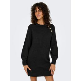 Strickkleid Only "ONLEMMA LIFE LS BUTTON ONEC DRESS CC KNT", Damen, Gr. S, N-Gr, schwarz (schwarz detail:gold button), Strick, Obermaterial: 50% Polyacryl, 50% Polyester, unifarben, regular fit kurz, Rundhals, Rippb&uuml;ndchen, Kleider Strickkleid, mit Zierkn&ouml;pfen