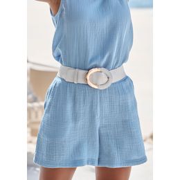Beach Time Webshorts BEACHTIME "aus sommerlicher Musselinware", Damen, Gr. 34, N-Gr, blau, Web, Obermaterial: 100% Baumwolle, unifarben, figurumspielend ca. Mitte Oberschenkel, Hosen, leichte Strandshorts, Sommerhose