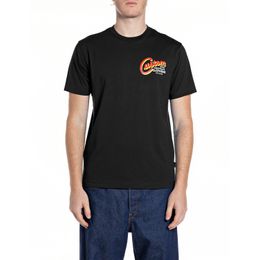 T-Shirt Replay, Jungen, Gr. M, schwarz, Jersey, Obermaterial: 100% Baumwolle, bedruckt, regular fit h&uuml;ftbedeckend, Rundhals, abgesteppte Kante, Shirts T-Shirt, mit Frontprint auf der Brust, Rundhals