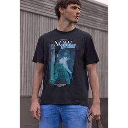 T-Shirt Street One MEN, Jungen, Gr. L (42), schwarz (schwarz ink blau), Web, 100% Baumwolle, gemustert, comfort fit normal, Rundhals, normaler Saum, Shirts T-Shirt, mit Fotoprint