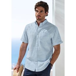 H.I.S. Kurzarmhemd H.I.S "Strukturhemd", Herren, Gr. L, N-Gr, blau, Web, Obermaterial: 100% Baumwolle, Strukturmuster, regular fit normal, Rundhals, abgesteppte Kante, Hemden, mit dekorativem Knopfdetail am &Auml;rmelabschluss