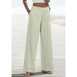 H.I.S. Palazzohose H.I.S, Damen, Gr. 32/34, N-Gr, salbei, Obermaterial: 90% Polyester, 10% Elasthan, Basic, bequem lang, Hosen Palazzohose, mit weitem Bein und kleinen Falten am B&uuml;ndchen, Loungewear