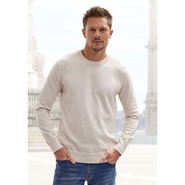 H.I.S. Strickpullover H.I.S, Herren, Gr. L (52/54), beige, Feinstrick, Obermaterial: 60% Baumwolle, 40% Polyester, unifarben, regular fit normal, Rundhals, Strickb&uuml;ndchen, Pullover Strickpullover, Regular Fit, Langarm, Pullover aus Feinstrick, Baumwollmischung
