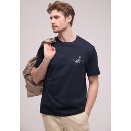T-Shirt Street One MEN, Jungen, Gr. L (42), schwarz ink blau, Web, 100% Baumwolle, bedruckt, normal normal, Rundhals, abgesteppt, Shirts T-Shirt, aus reiner Baumwolle