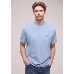 T-Shirt Street One MEN, Jungen, Gr. L (42), beach blau, Web, 100% Baumwolle, bedruckt, normal normal, Rundhals, abgesteppt, Shirts T-Shirt, aus reiner Baumwolle