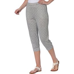 Damen Caprihose mit innenliegendem Rundum-Dehnbund schwarz-ecru-bedruckt, Gr&ouml;&szlig;e 38