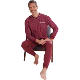 Herren Schlafanzug mit elastischen B&uuml;ndchen dunkelrot-bedruckt, Gr&ouml;&szlig;e 52/54